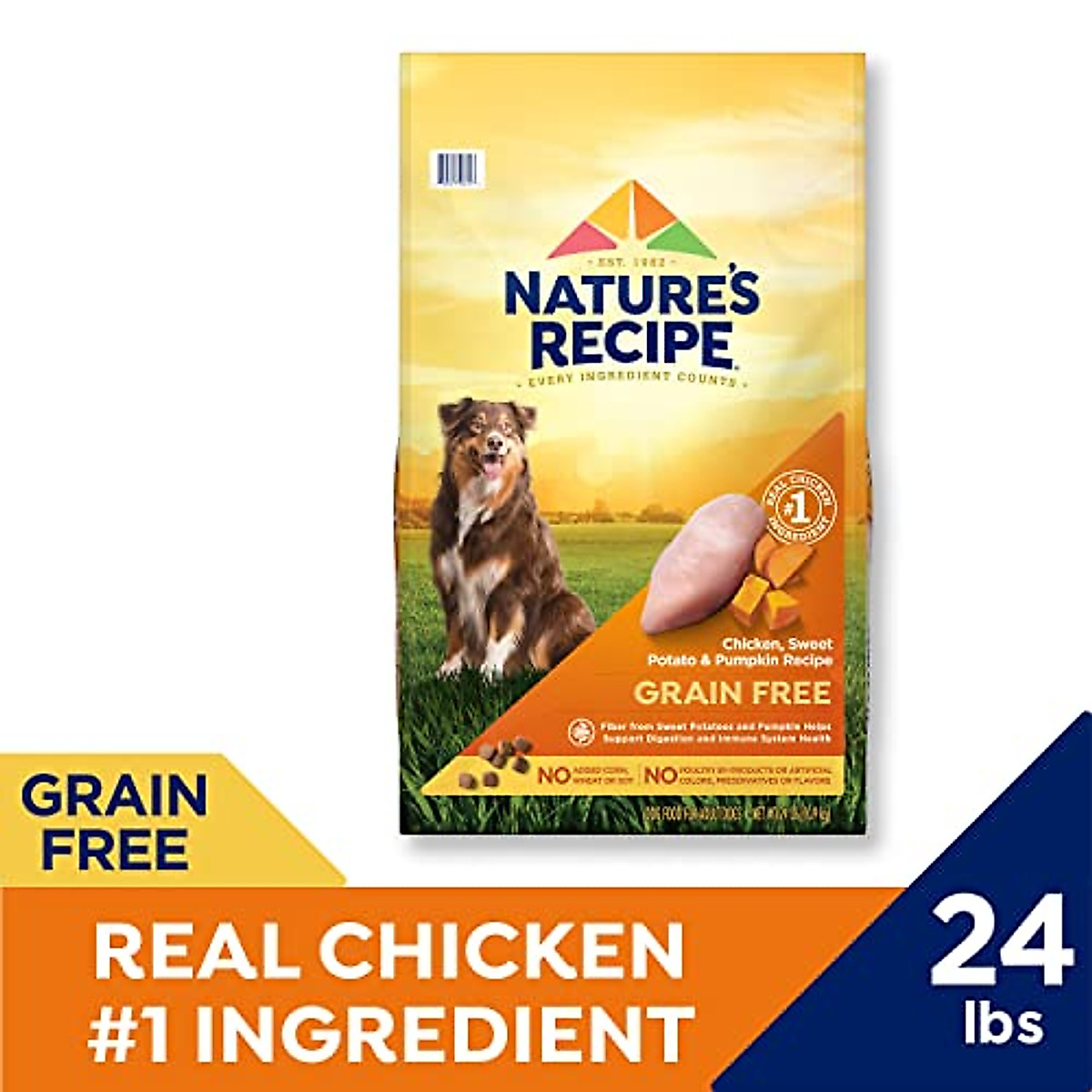 Nature′s Recipe Dry Dog Food, Grain Free Chicken, Sweet Potato & Pumpkin Recipe, 24 lb. Bag