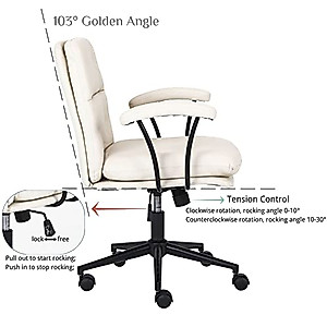 Home Office Desk Chairs PU Leather Ergonomic Computer Chair Mid Back Executive Task Chair, Adjustable Rolling Swivel Vanity Chair Stool with Padded Armrest and Seat Cushion (Beige)