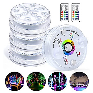 TUDELLO RF Remote Submersible LED Lights with Magnet and Suction Cups, IP68 Waterproof, Underwater Timing with Pool Light, 3.35 Inch (4 Pack)