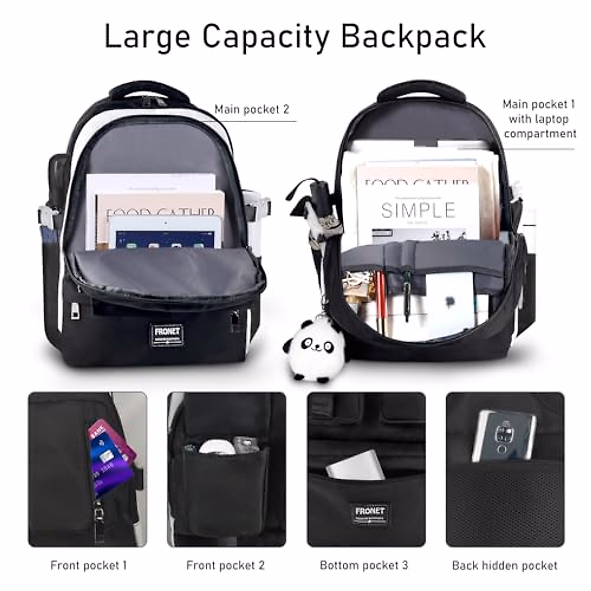 Backpack for Girls School Laptop Bag 15.6 Inch for Teenage, Women Daypack Black Large Middle High Elementary College Student Bookbag Grade 5 6 7 8 9 10 Ages 13 14 15 16 17 18 19 Mochilas Escolares