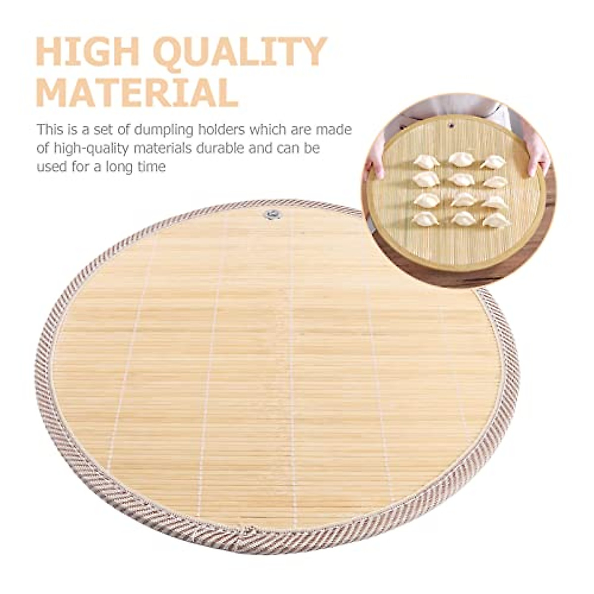2Pcs Bamboo Dumpling mat Wood Serving Tray Round Dumpling Serving Platter Coffee Table Serving Tray Handmade Rattan Food Tray for Chinese Dumplings mat Kitchen Bamboo Steamer Liner (Khaki)