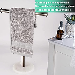 neutral brand Freestanding Towel Rack Hand Towel Stand with Heavy Marble Base, Bathroom Towel Holder SUS304 Stainless Steel, Brushed Nickel Rod