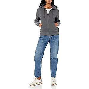 Amazon Essentials Women's French Terry Fleece Full-Zip Hoodie (Available in Plus Size), Dark Grey Heather, Large