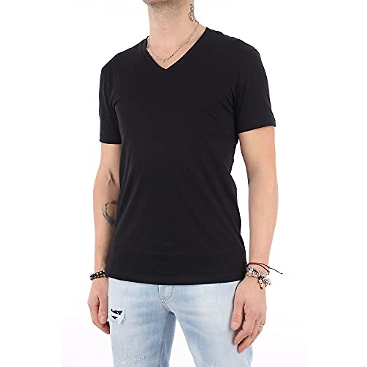 A|X Armani Exchange Men's Basic Pima V Neck Tee, Black, Medium