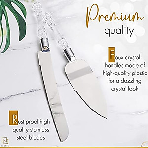 LUSHIG Cake Knife and Server Set | Acrylic Faux Crystal Handles & Premium 420 Stainless Steel Blades | Cake Cutting Set for Wedding Cake, Birthdays, Anniversaries, Parties