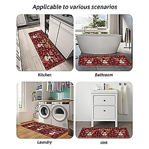 Christmas Elk Bath Mat for Tub,Non Slip Bathroom Floor Runner Rug Quick Dry & Absorbent Diatomaceous Earth Shower Sink Bedroom Kitchen Washable Doormat,Winter Snowflake Buffalo Plaid Red 18"x60"