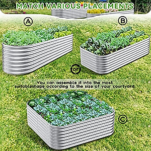 9x2x2ft Galvanized Raised Garden Bed for Vegetables, 9 in 1 Adjustable Outdoor Garden Raised Planter Box, Raised Beds for Gardening Flower