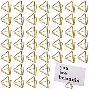 100 Pcs Place Card Holder Triangle Shape Table Number Holder Wedding Table Card Holders Mini Name Card Holder Place Setting Holder Picture Clips Stand for Centerpiece Anniversary Party(Gold)