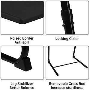 TV Tray Table, Allpop Adjustable TV Dinner Tray for Eating, Folding Laptop Table with 6 Heights & 3 Tilt Angles, Cup Holder for Bed & Sofa, Black