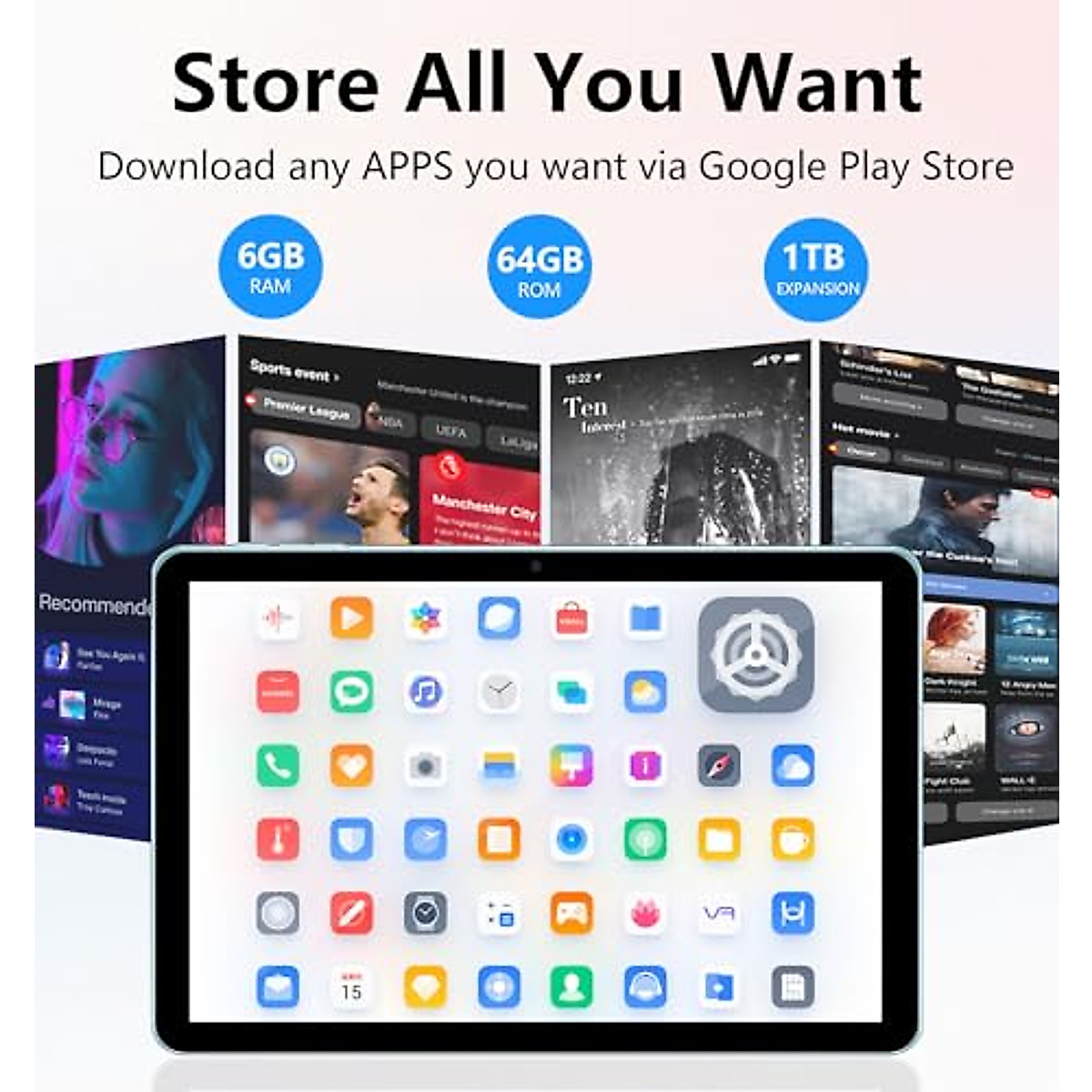 Android Tablet, 10.1 inch Android 13 Tablets 6GB RAM 64GB ROM 1TB Expand, 1280x800 IPS HD Touchscreen,6000mAh Battery, Bluetooth, Dual Camera, GMS, WiFi (Blue)