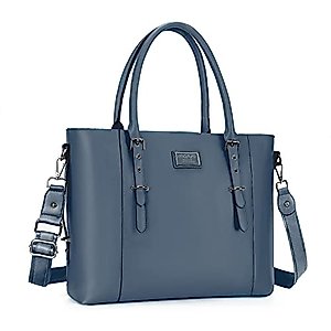 MOSISO PU Leather Laptop Tote Bag for Women (17-17.3 inch), Peacock Blue