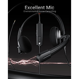 awatrue Wired Headset with Microphone for PC Laptop - 3.5mm Jack On Ear Headphones with Noise Cancelling Microphone for Boom Skype Webinars, in-line Control,Comfortable