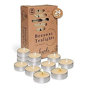 HYOOLA White Beeswax Tealight Candles in Aluminum Cup - 24 Pack - 100% Pure Natural Beeswax Candles
