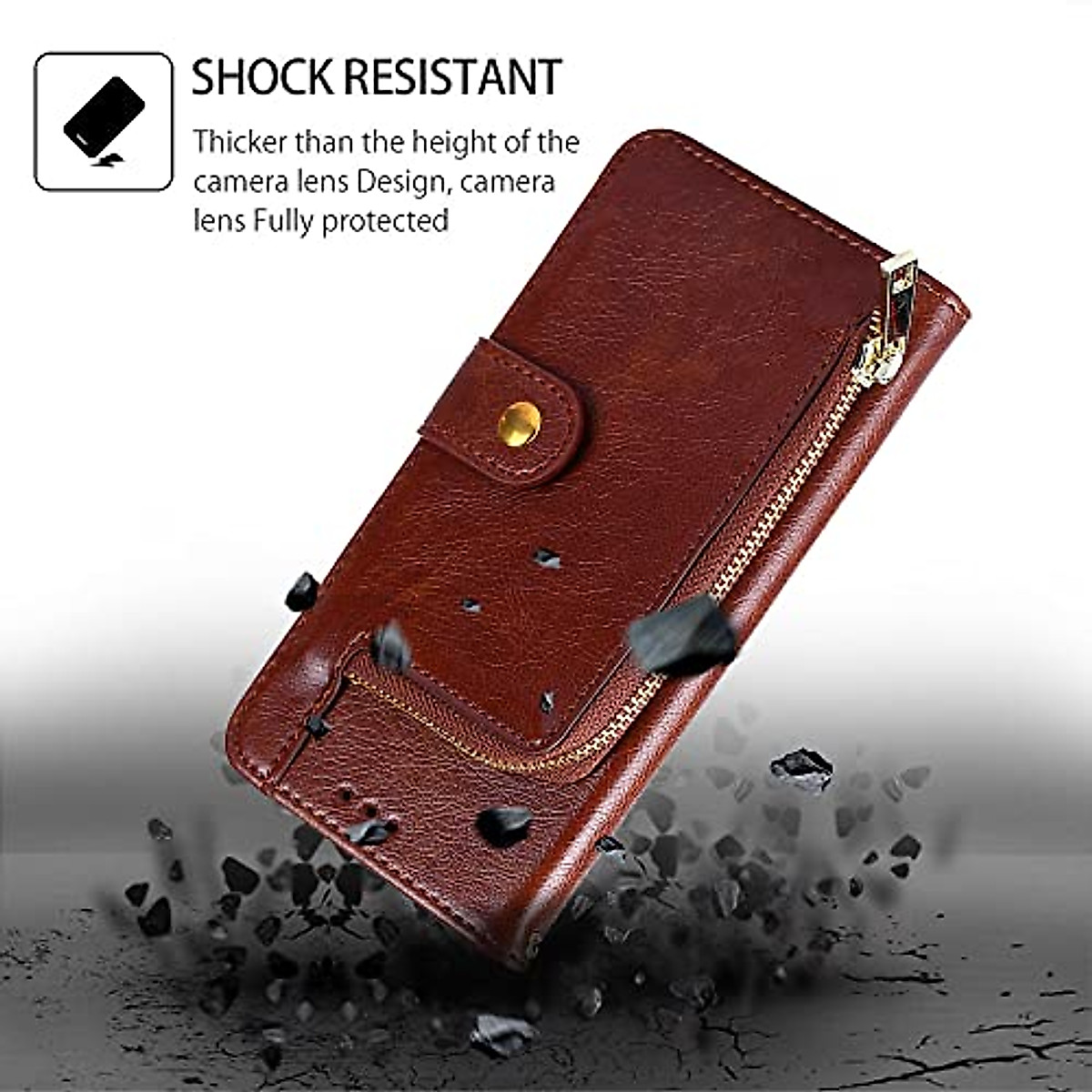 Fansipro Zipper Wallet Folio Case for Oppo Reno 2, Premium PU Leather Slim Fit Cover for Reno 2, 3 Card Slots, 1 Transparent Photo Frame Slot, Well Design, Brown