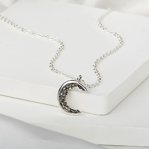 Lauren-Spencer Crescent Moon Necklace for Women Silver Gold Plated Black Crystal Moon Necklaces Dainty Moon Pendant Necklace Charm Moon Jewelry Birthday Gifts for Women Girls, Brass, Cubic Zirconia