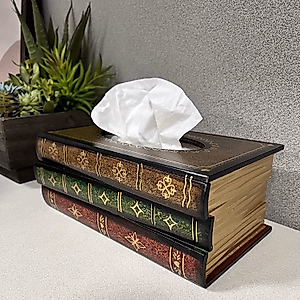 Crafted Classical Retro Wooden Antique Book Tissue Box Cover Rectangular Tissue Holder Dispenser Paper Cover Case Napkin Holder Home Decor for Bathroom living room office car kitchen