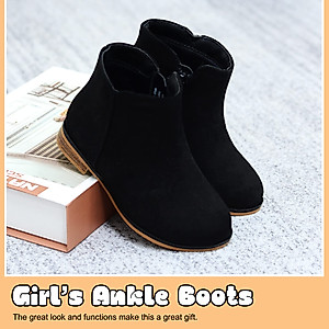 LseLom Girls Boots Ankle Boots for Girls with Zipper Short Suede Booties Fashion Boots for Big/Little Kids Black US 2