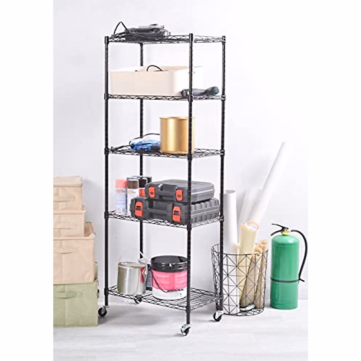 2YOU 5-Shelf Storage Shelves Height Adjustable, Heavy Duty Metal Shelving Unit, Garage Shelving Certified NSF, Steel Wire Rack Organizer for Warehouse/Kitchen/Bedroom, Black (14" DX24 WX59 H)