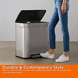 Amazon Basics Rectangular Recycling Trash Can with 2 Compartments - 60 Liter