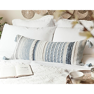 BlissBlush Coastal Blue Decorative Lumbar Pillow Cover 14x36 Boho Long Body Pillow for Bed Farmhouse Lumbar Throw Pillow for Couch Modern Accent Textured Throw PillowCase