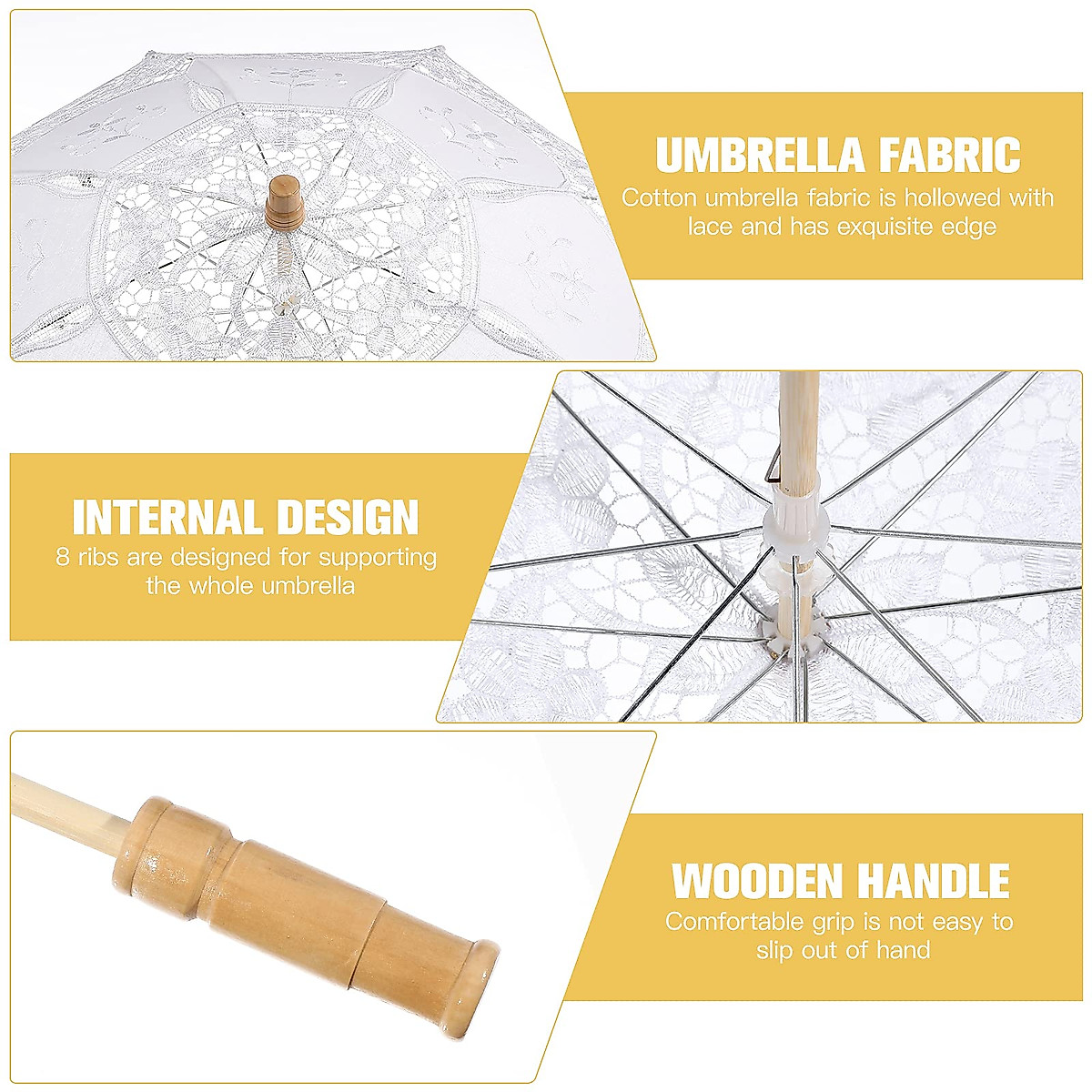 Toyvian 44cm Lace Umbrella Wedding Small Umbrella for Bride Wedding Gift Photo Props Kids Gift - White