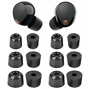 IiEXCEL 6 Pairs WF-1000XM5 Memory Foam Tips, Replacement S/M/L Cancel Noise Fit in Case Comfortable No Silicone Pain Ear Tips Eartips Compatible with Sony WF-1000XM4 WF-1000XM5 - Foam Black