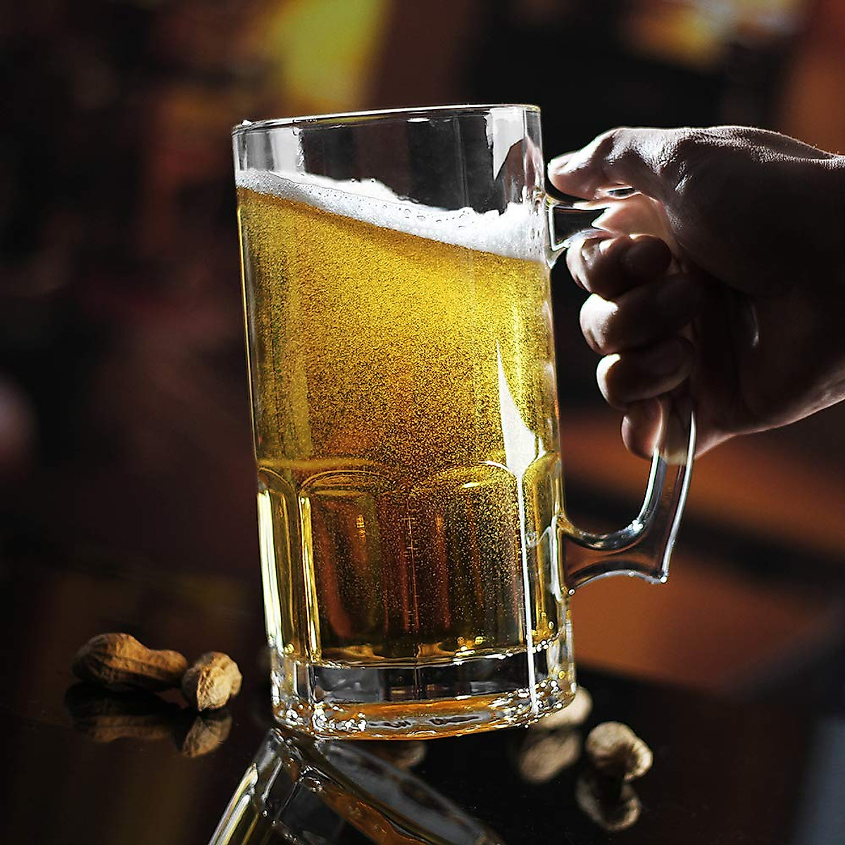 BaveL Style Extra Large Beer Mug 35 Ounce,Large Glass Mugs With Handle,One Liter German Beer Stein Super Mug (35 oz)