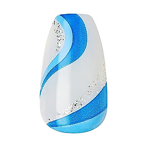 KISS imPRESS Press-On Manicure Fake Nails, Medium Coffin, Mesmerize, Blue, Comfortable, Super Hold Adhesive, No Glue/Polish, Chip Proof, No Dry Time, Smudge Proof, Waterproof | 30 Count