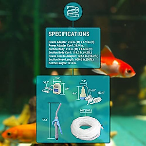 TERA PUMP Automatic Electric Water Replacement Pump, Submersible Water Pump for Gravel Cleaner, Fish Tank Water Changer Sand Washer with Filter & 50 ft Hose (Up to 8 Liters per Min)