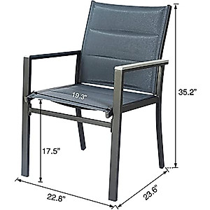Kozyard Villa Outdoor Patio Dining Chair with Gray Frame, Gray Paded Textilence (2 Pack, Grey Chair)
