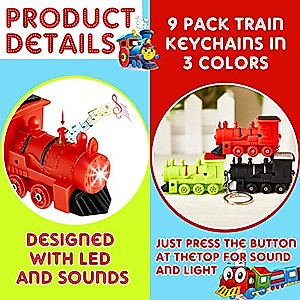 24 Pcs Trains Party Favors Train Keychain Light Up Backpack Clips with LEDs and Sounds LED Train Party Birthday Supplies Fun LED Light Up Keychains Classroom Rewards Goodie Bag Filler Carnival Prize