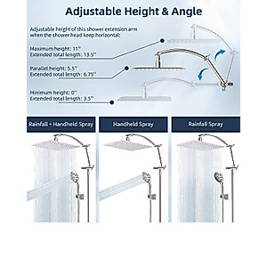 Hibbent All Metal Shower Head,10'' High Pressure Rain Shower Head/Handheld Showerhead Combo with 16'' Adjustable Arc-shaped Shower Extension Arm, 7-Spray, 71'' Hose Adhesive Showerhead Holder, Chrome