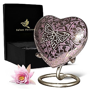 Butterfly Heart Urn - Purple Heart Keepsake Urn for Human Ashes with Stand & Box - Purple Butterfly Urn - Honor Your Loved One with Mini Purple Urn Heart Shaped - Small Urn for Female & Infants