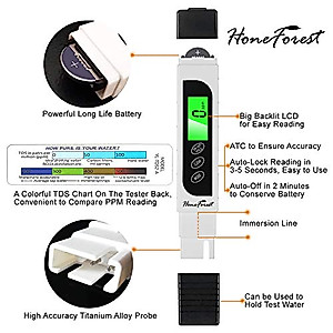 Water Quality Tester, Accurate and Reliable, HoneForest TDS Meter, EC Meter & Temperature Meter 3 in 1, 0-9990ppm, Ideal Water Test Meter for Drinking Water, Aquariums, etc.