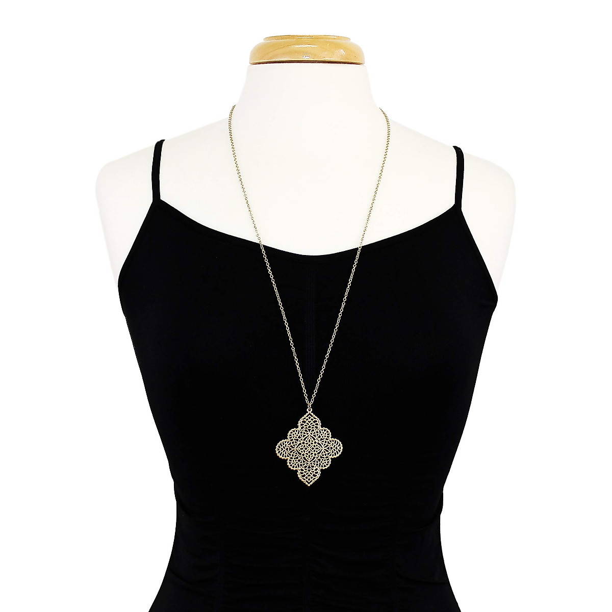 POMINA Gold Silver Geometric Filigree Pendent Long Necklace Casual Sweater Gold Chain Necklaces for women (Worn Gold)