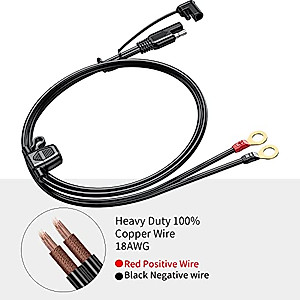 Kewig Motorcycle Solar SAE Quick Disconnect Extension Cable Adapter - 6FT SAE to O Ring Terminal Harness Quick Disconnect with 10A Fuse 2 Pin Plugs for Tractor, Motorcycle, Trucks, Cars, RV (1pcs)