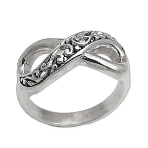 NOVICA Artisan Handmade Sterling Silver Band Ring Crafted Infinity Symbol from Bali No Stone Indonesia [ring Front 0.4 in H x 0.8 in W x 0.1 in D Band Width 3 mm W] ' Tangled Vine'