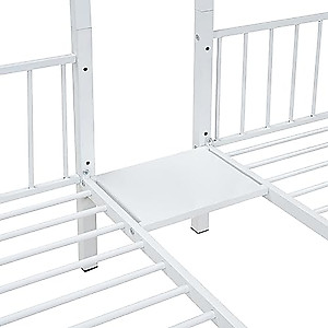 Merax Full Over Twin-Twin Triple Metal Bunk Bed Frame with 2 Storage Drawers and Staircase,White