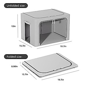 2 Pack Frame Storage Box - Stackable Oxford Fabric Clothes Oranganizer with Large Window and Carry Handle, Foldable Large Capacity Container Box for Bedding, Books, Blankets, Sweaters(66L, Grey)