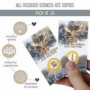 Magic Wizard Scratch Off Cards (30 Pack) - Owl Bridal Shower Games, Raffle Prize Drawings, Halloween Wedding Favors, Black and Gold Theme, Party Supplies, Prize Rewards, and Event Decorations