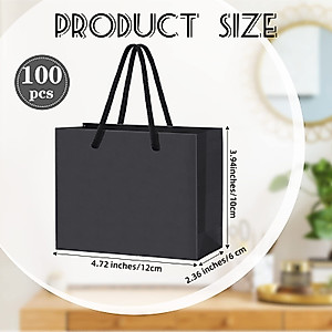 Honoson 100 Pcs Thicken Small Gift Bags with Handles, 3.9 x 4.7 x 2.4 Inch Mini Small Paper Bags Goodie Bags Shopping Bags for Small Business Party Wedding Gift Wrap Bags(Black)