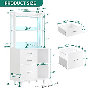 YITAHOME 3 Tier Bookcase, Bookshelf with Lighting, File Cabinet with Charging Station, 3 Drawer Wood Filing Cabinet, Printer Stand with Open Storage Shelves for Home Office, White