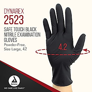 Dynarex Safe-Touch Black Disposable Nitrile Exam Gloves, Powder-Free, Used in Healthcare and Professional Settings, Law Enforcement, Tattoo, Salon or Spa, Large, 1 Box of 100 Gloves