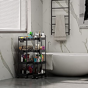 2 Pack 4 Tier Slim Storage Cart, Bathroom Organizer Storage Laundry Room Organization Rolling Utility Cart with Wheels, Mobile Shelving Unit Slide Out Standing Rack for Bathroom, Kitchen, Laundry