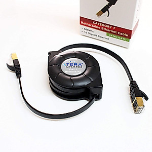 Tera Grand - Premium Cat-7 10 Gigabit Ethernet Retractable Cable for Modem Router LAN Network Playstation Xbox, 1.5Meter (4.9 Ft.) in Retail Package