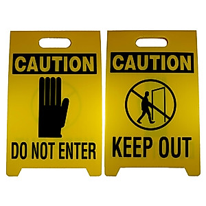 NMC FS8 CAUTION DO NOT ENTER Sign with Graphic - 12 in. x 19 in. Corrugated Plastic, Double-Sided Floor Sign with Black on Yellow