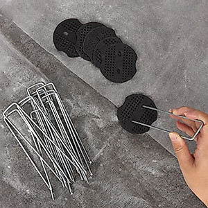 Whonline 270pcs 6 Inch Landscape Staples Set, 240pcs Ground Stakes and 30pcs Gasket, 11 Gauge Galvanized Garden Stakes for Weed Barrier Irrigation Tubing Garden Decor