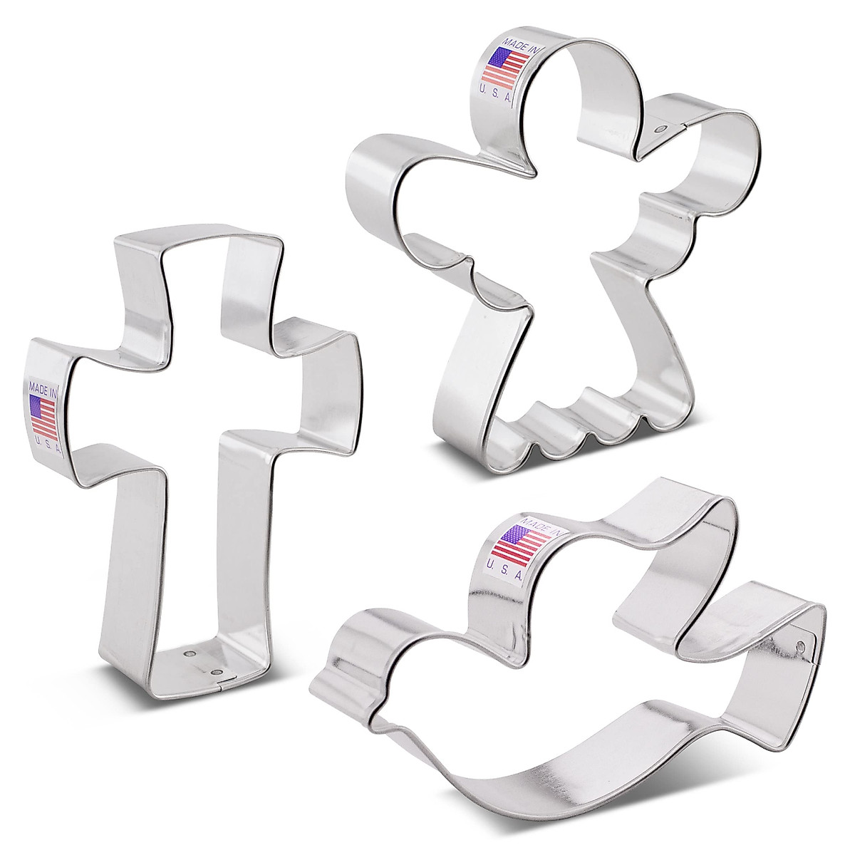 Religious Christmas Cookie Cutters 3-Pc. Set Made in USA by Ann Clark, Angel, Cross, Dove