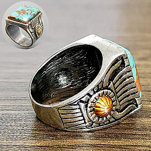 Retro Simulated Turquoise Statement Ring Uniquely Stylish Gothic Hip Hop Punk Promise Gemstone Cocktail Ring Party Jewelry Gifts for Men Women (9)