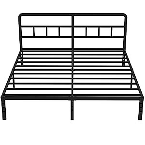 DiaOutro Metal Platform King Bed Frame with Headboard, 14 Inch No Box Spring Needed Heavy Duty Steel Slat Mattress Foundation/Easy Assembly/Noise Free/Black
